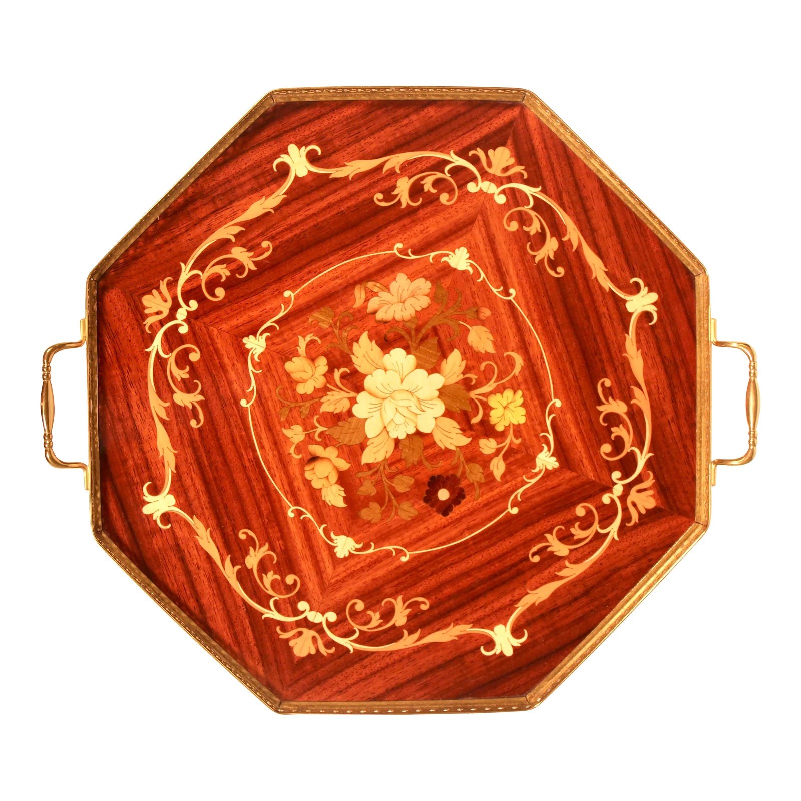 Mid Century Italian Marquetry Wooden Glossed Tray | Chairish