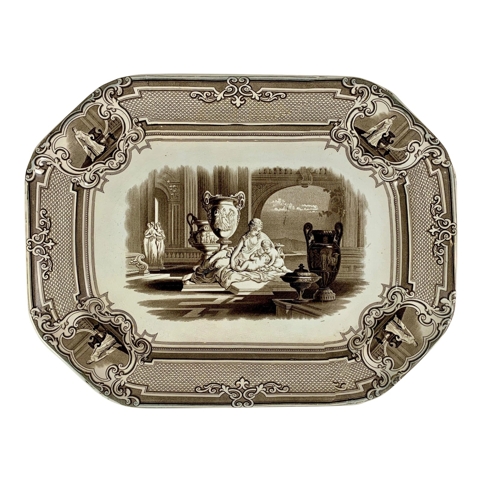 Podmore Walker Staffordshire Minerva Mythology Sepia Brown Transferware ...