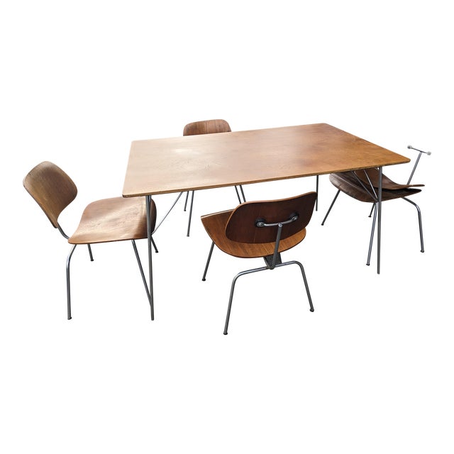 Vintage Pair Eames Dining Chairs+ Table Dcm Molded Plywood Herman ...
