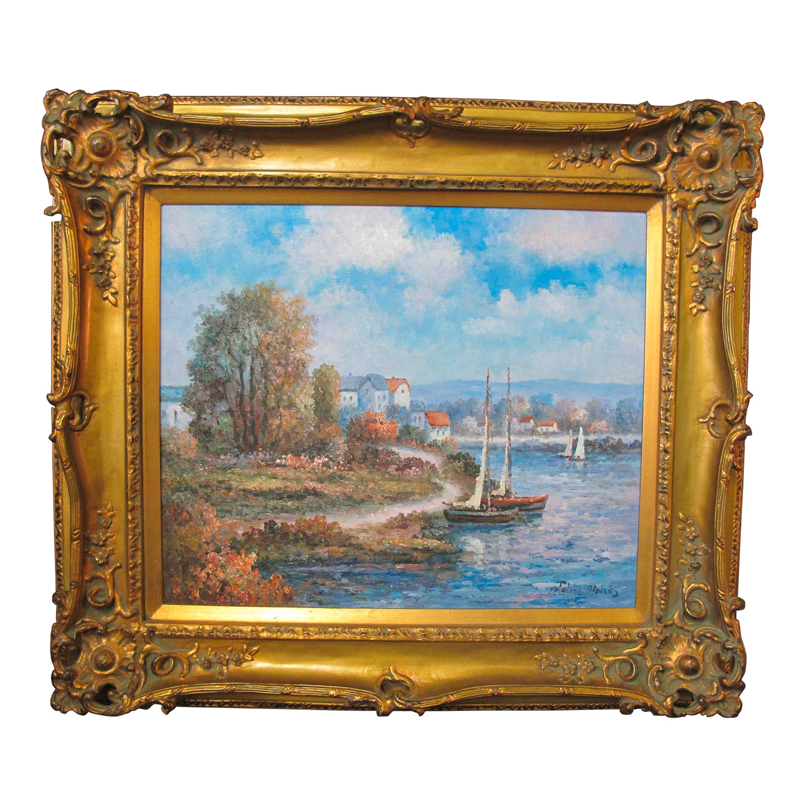 John Clymer Moris Nautical Impressionistic Landscape Gilt Frame | Chairish