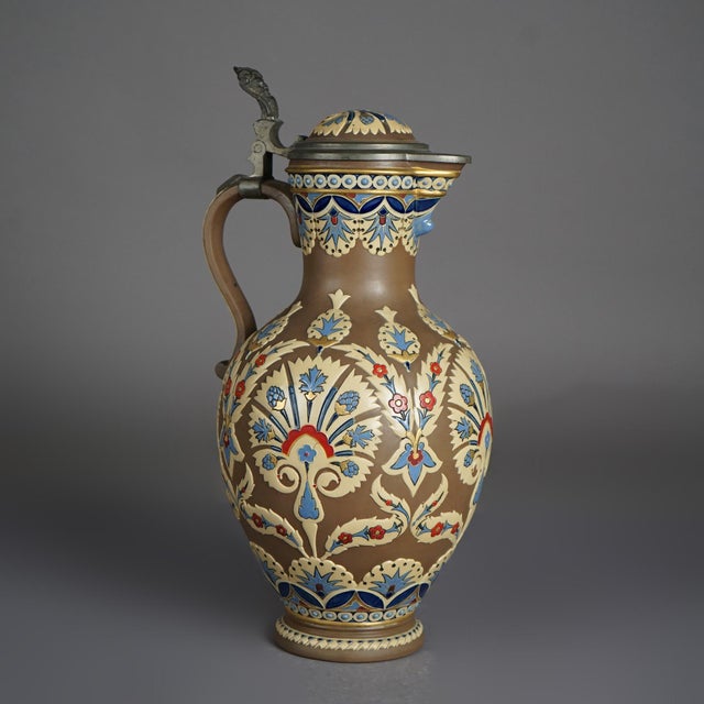 Antique Villeroy & Bach Aesthetic Pottery Pitcher with Stylized Flowers ...