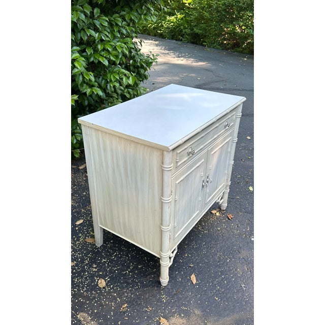 Palm Beach Style Chinoiserie Faux Bamboo Bar Cabinet/Server With Beige ...