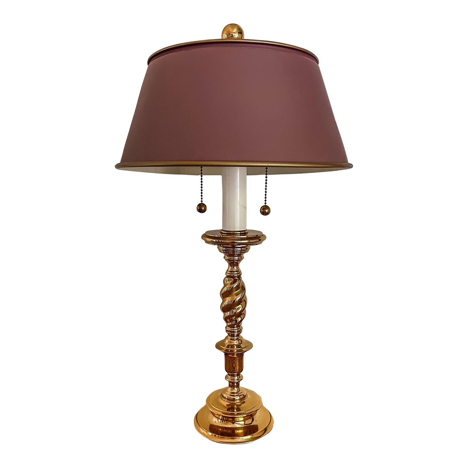 Vintage Barley Twist Solid Brass 2 Bulb Table Lamp With Tole Shade ...