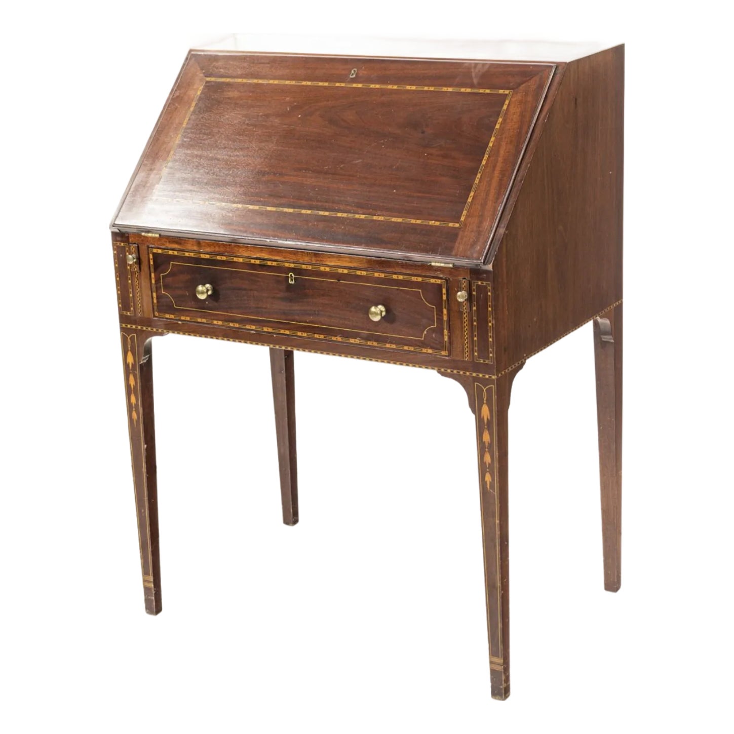 Vintage Inlaid Slant-Front Secretary Desk Hepplewhite Sheraton Style W ...