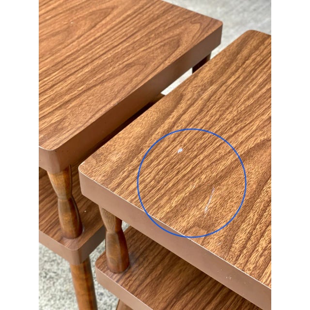 Mid-Century Atomic Walnut Sculptural Tiered End Tables - a Pair | Chairish