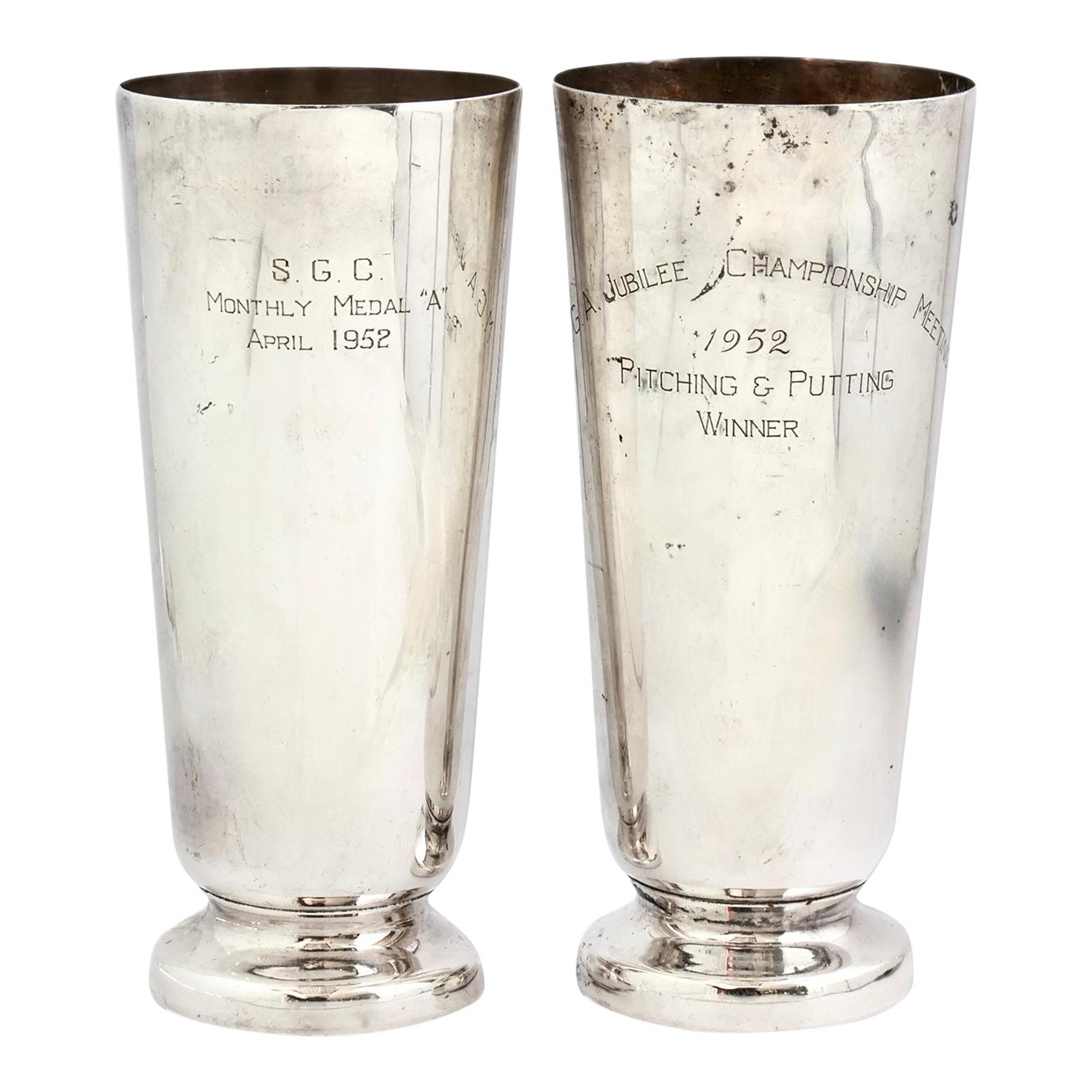 1952 English Golf Trophy Pint Mugs | Chairish