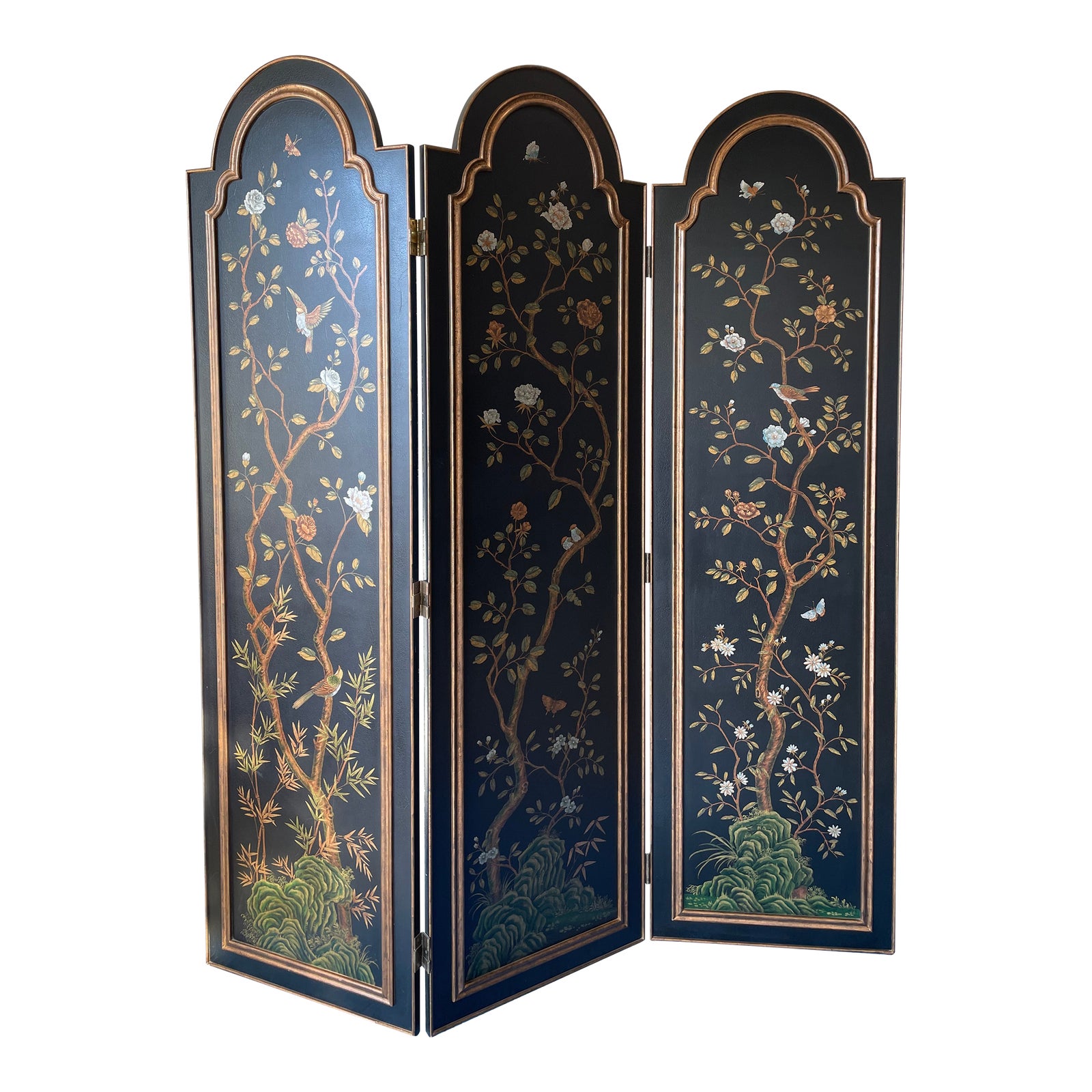 3-Panel Hand-Painted Wood Screen | Chairish