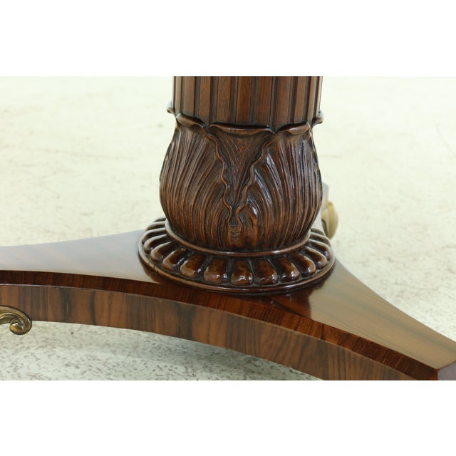 Regency Style Round Leather Top Walnut Center Table | Chairish
