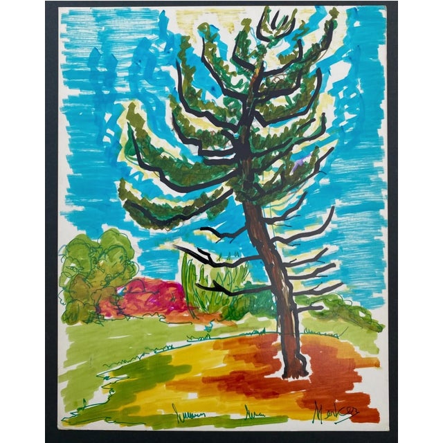1960s Alexandra Merker Evergreen Tree Landscape Painting | Chairish