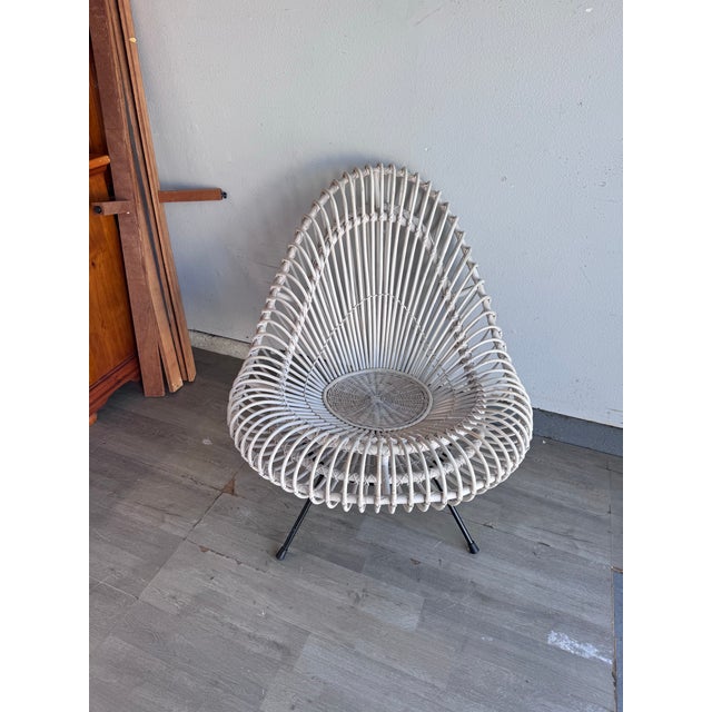 White Raton and Bamboo Lounge Chair Attributed to Janine Abraham & Dirk ...