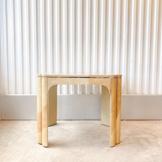 80s Faux Goatskin Lacquered Finish Side Table | Chairish