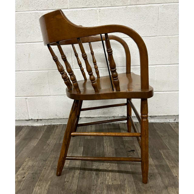 Antique Barrel Back Oak Pub Chair Captain's Chair | Chairish