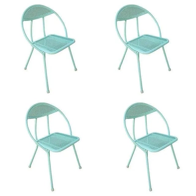 Mid-Century Aqua Turquoise Steel Outdoor or Patio Dining Set With Four ...