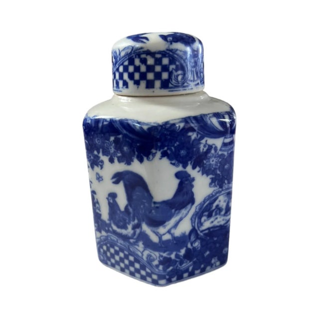 Vintage Blue and White Transferware Tea Caddy | Chairish