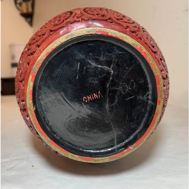 Large Antique 19th Century Chinese Carved Red Lacquer Cinnabar Figural ...