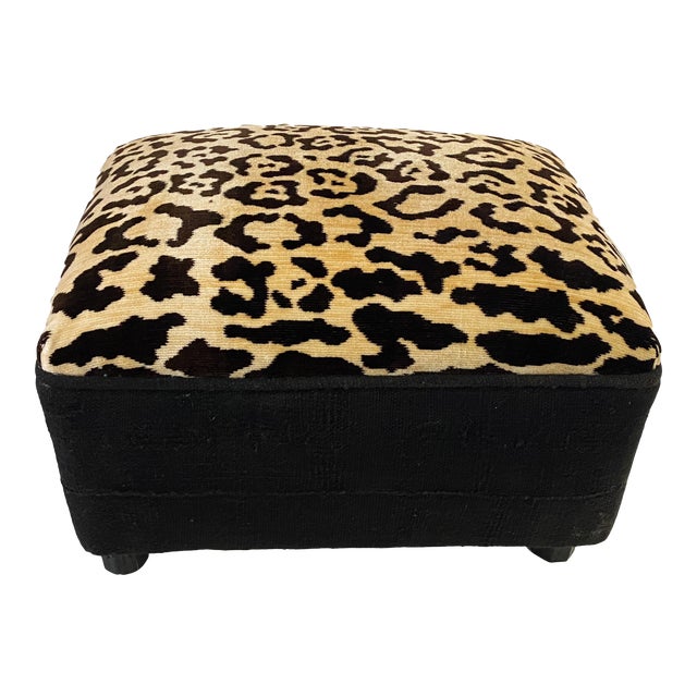 Custom Made Velvet Animal Print Ottoman/Footstool | Chairish