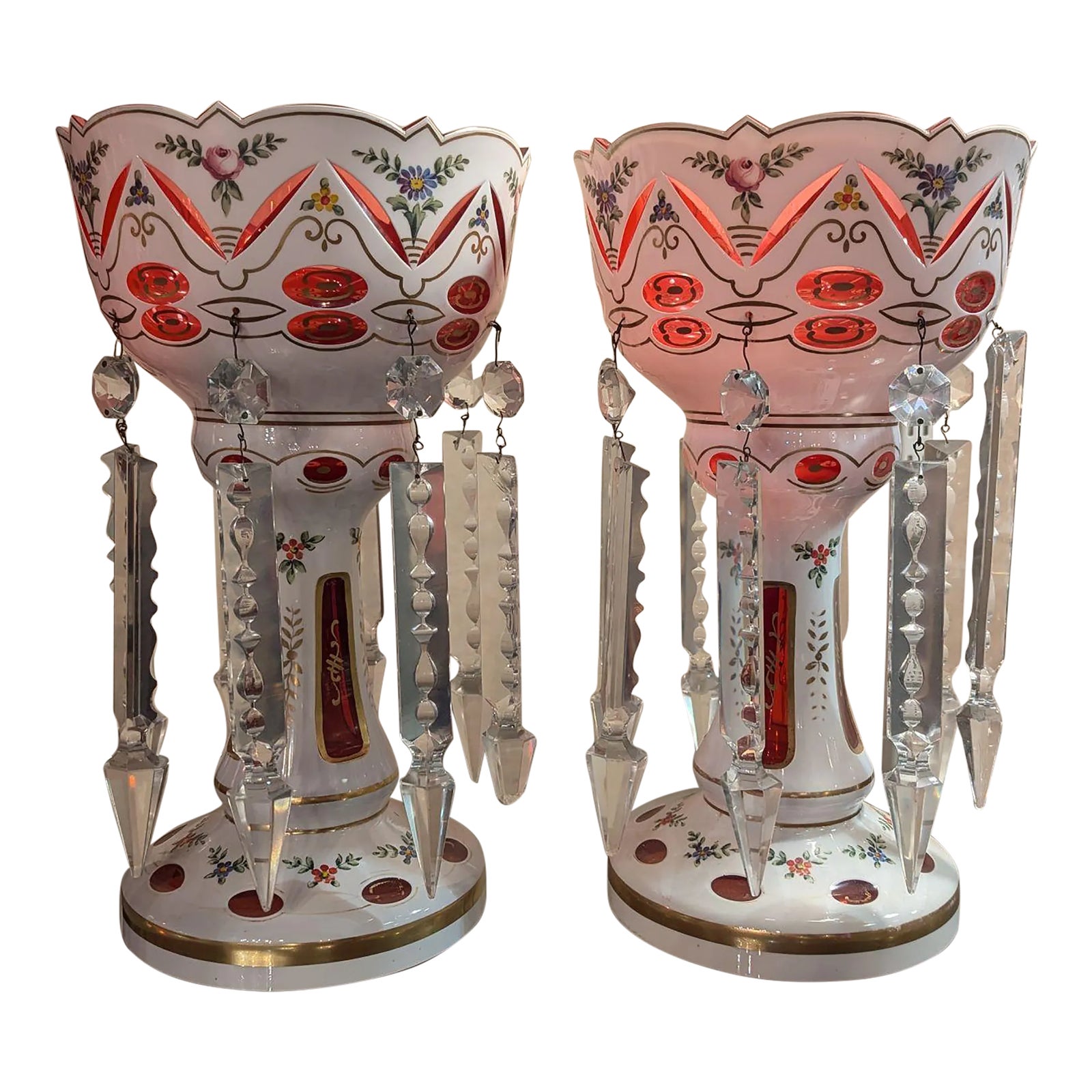 Early 20th Century Bohemian Crystal Mantle Luster- a Pair | Chairish