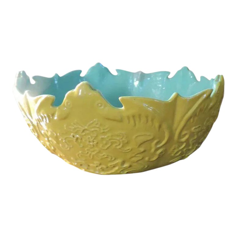 19th Century Chinese Porcelain Bat Bowl in Imperial Yellow with ...