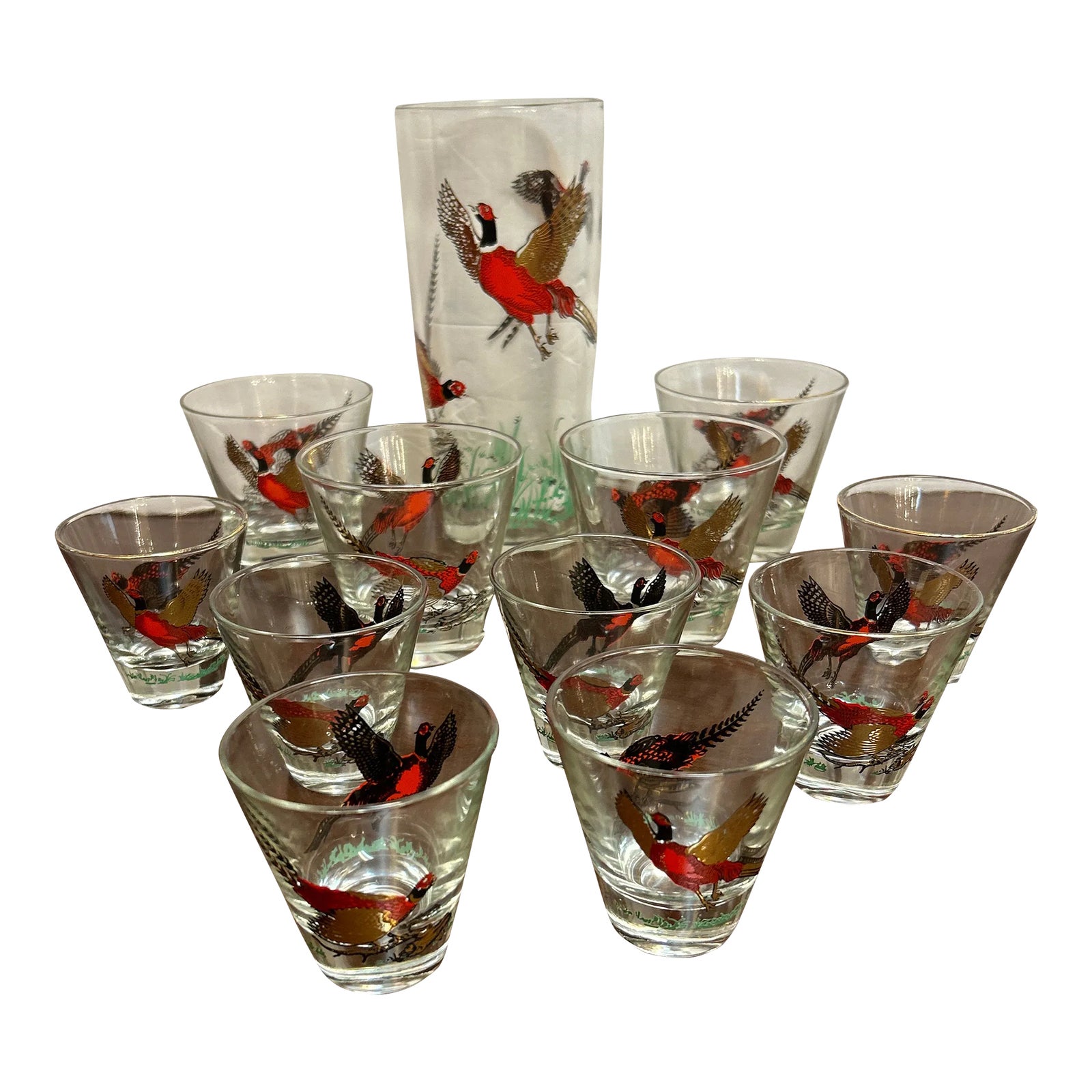 Mid Century Modern Wilderness Glass Cocktail Pitcher and Glasses Set of ...