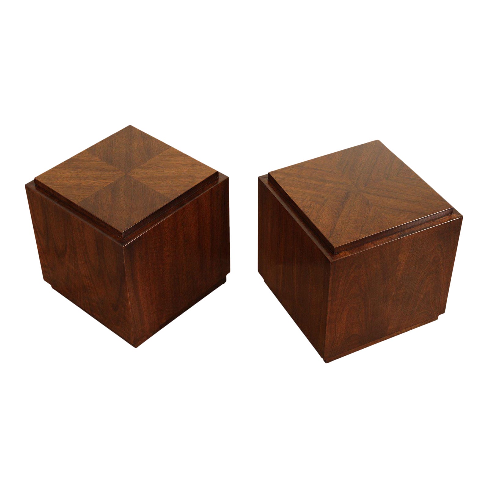 Mid 20th Century Mid-Century Modern Walnut Cube End Tables - A Pair ...