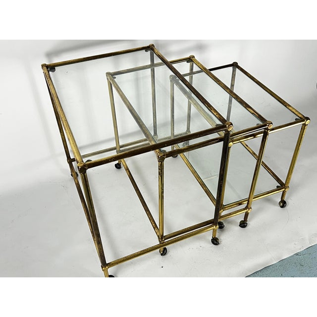 Mid-Century Nesting Set of Three Bar Carts in Brass and Glass. Italy ...