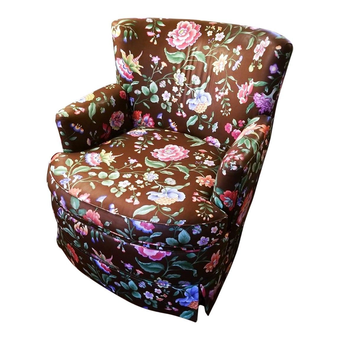 Brunschwig and Fils Style Chintz Swivel Chair | Chairish