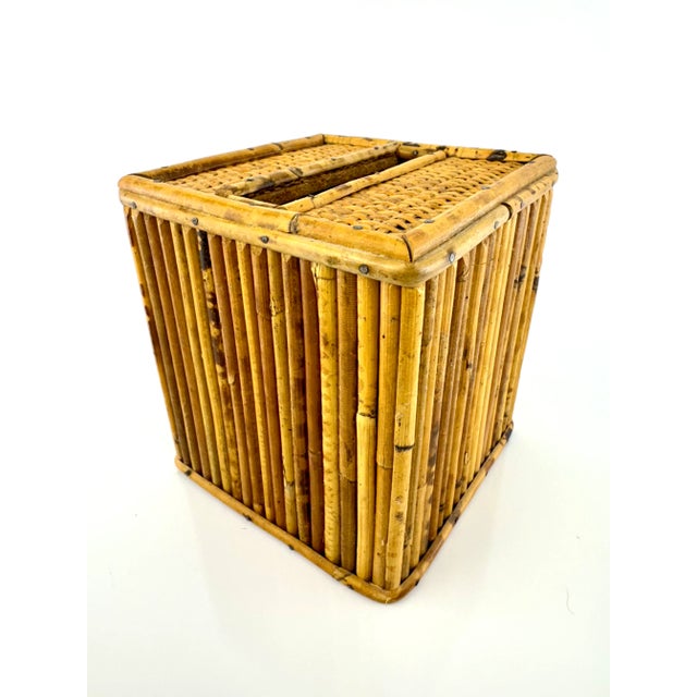 Vintage Mid-Century Burnt Tortoise Bamboo Tissue Box | Chairish