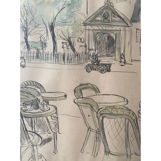 Mid 20th Century "Les 2 Magots" Original Ink and Watercolor Drawing by ...