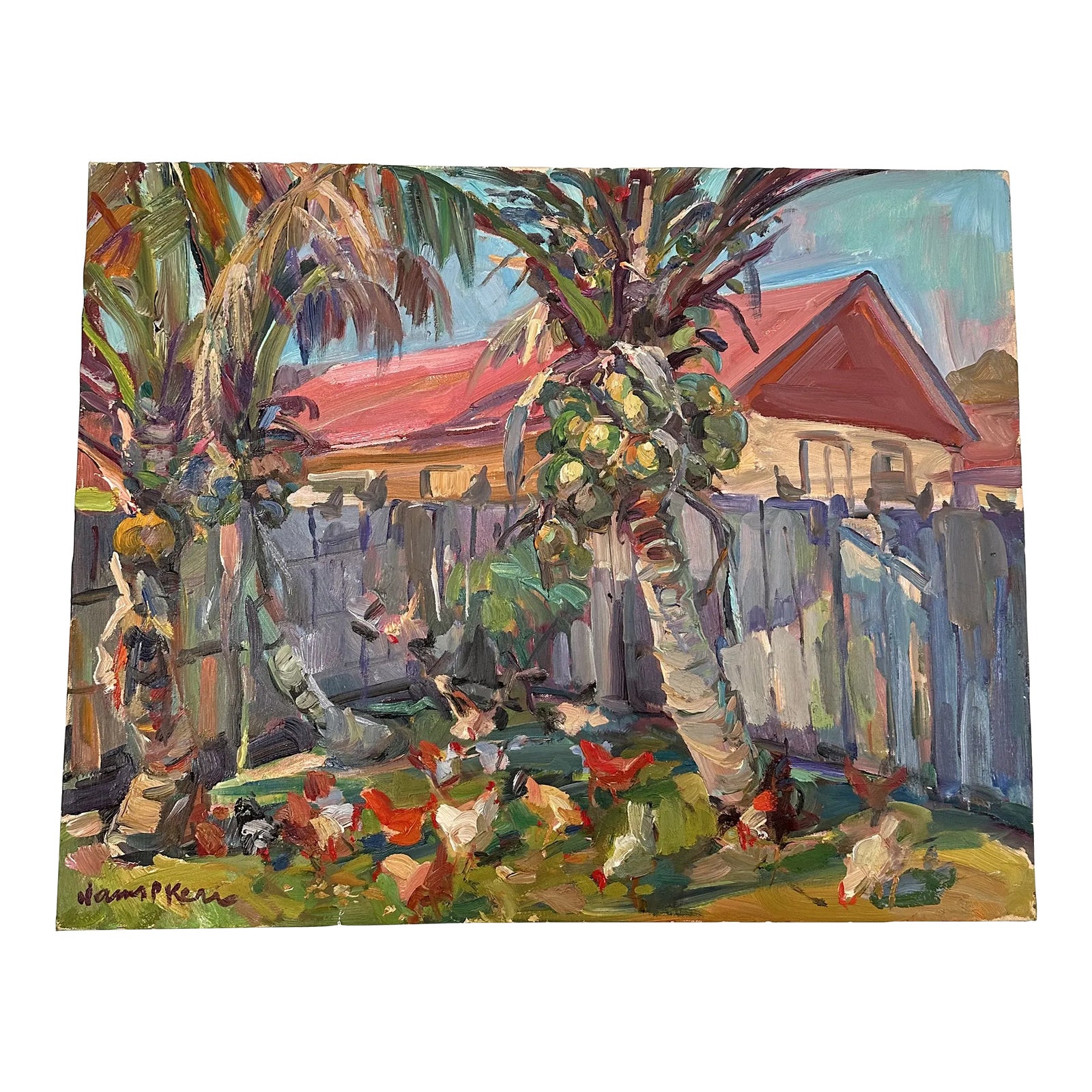 "Backyard Coconuts" Impressionist Landscape Oil Painting by James P ...