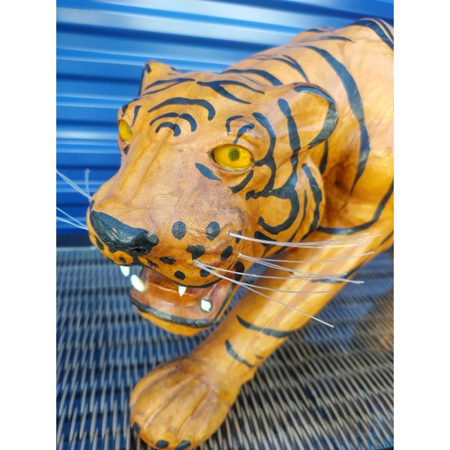 Vintage Large Leather Wrapped Whimsical Tiger Decorative Statue Room ...