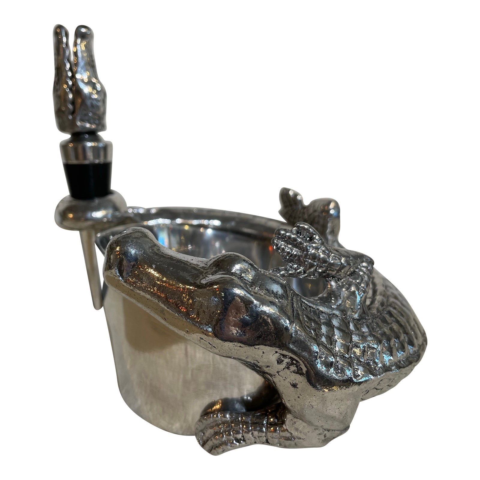 Arthur Court Alligator Wine Coaster and Stopper Set- 2 Pieces | Chairish