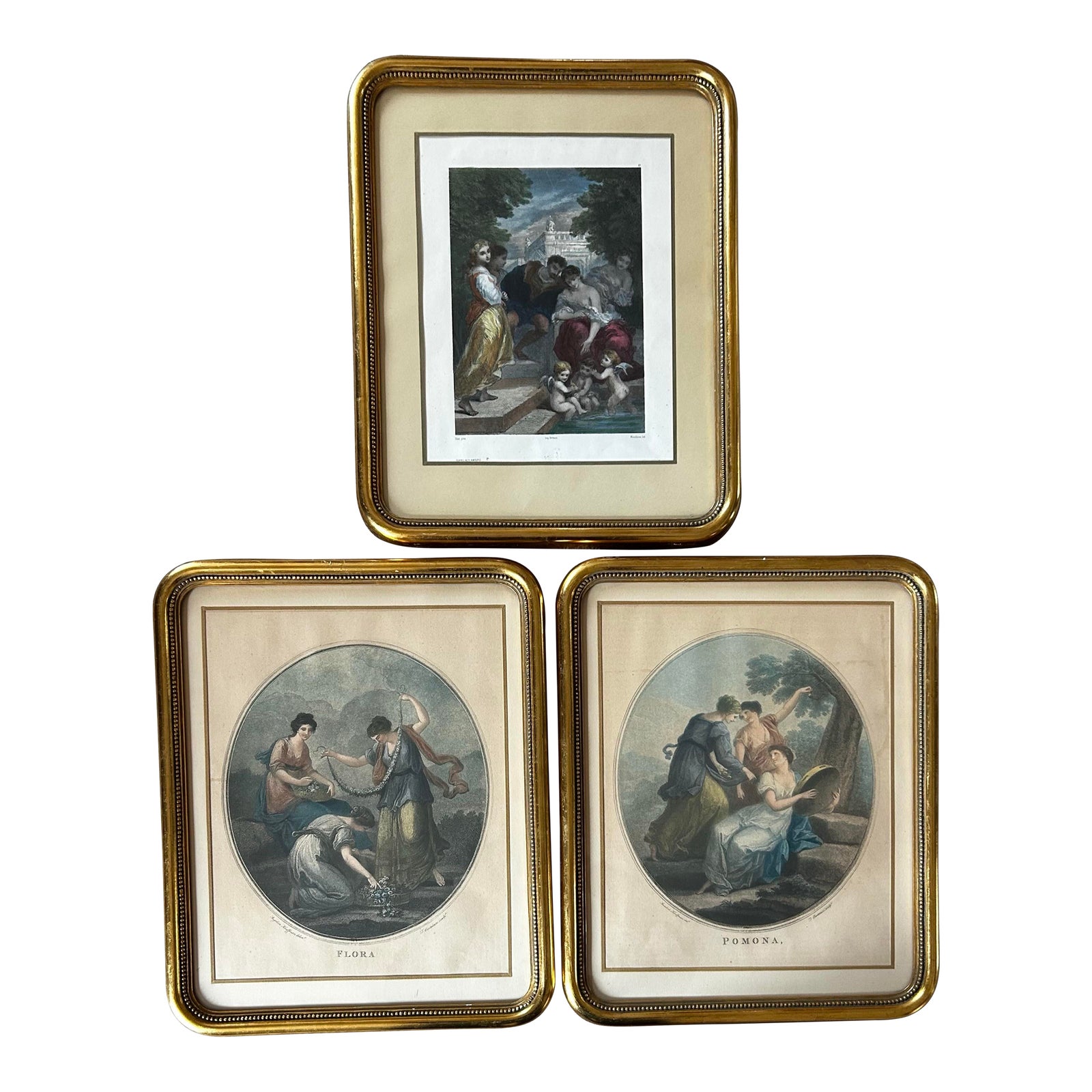 Set of Three Antique Classic Italian Lithographs Reproduction in Gilt ...