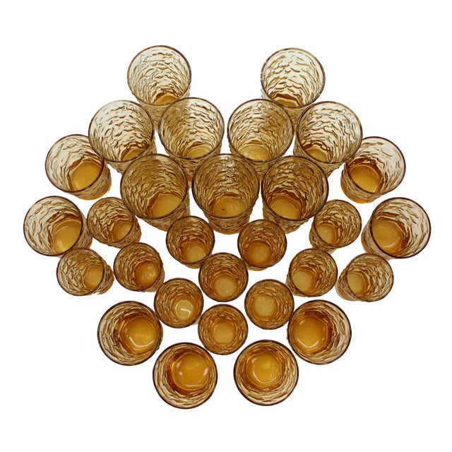 1970s Lido Honey Gold Glassware By Anchor Hocking Set 29 Pieces