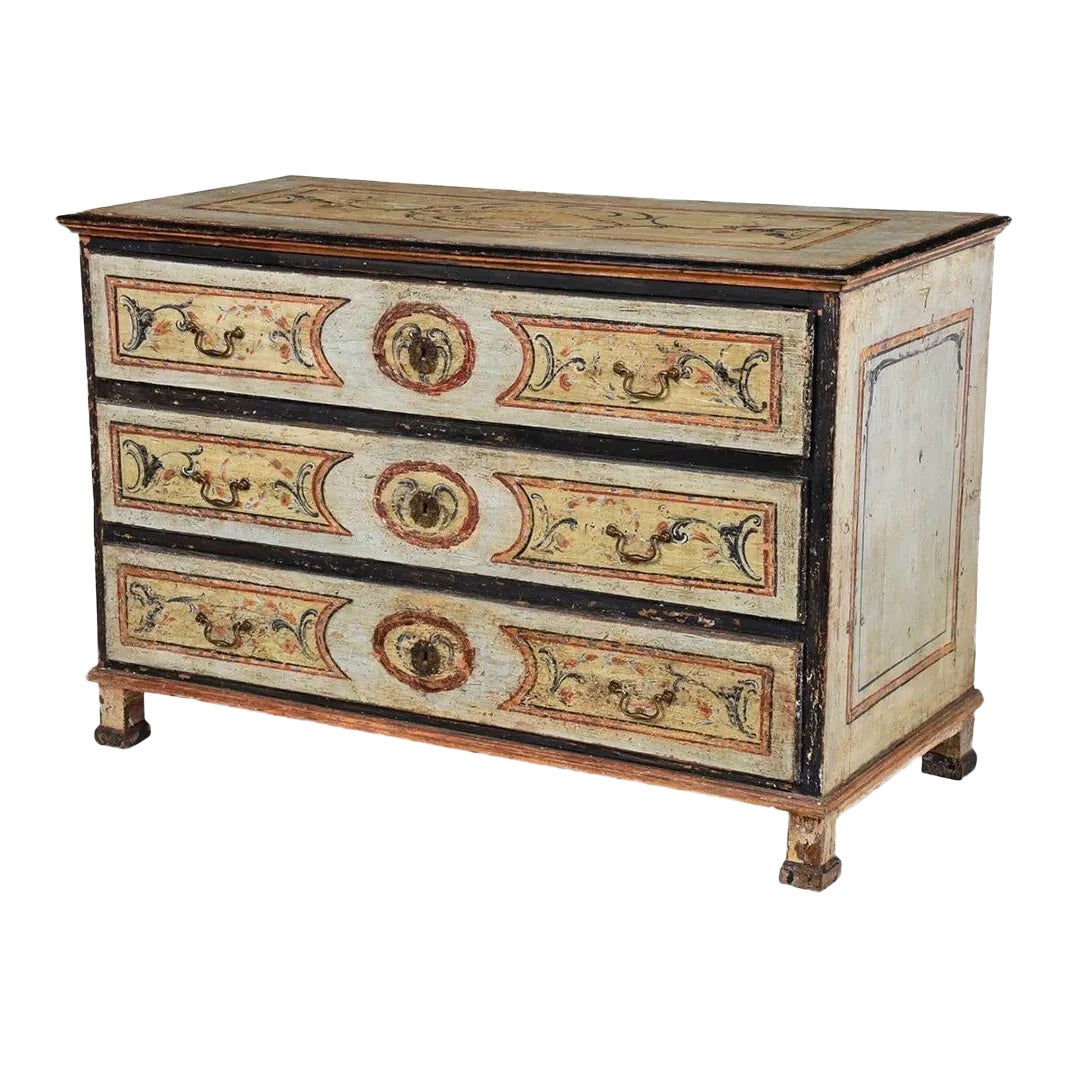 18th Century Italian Neoclassical Polychrome Painted Commode | Chairish