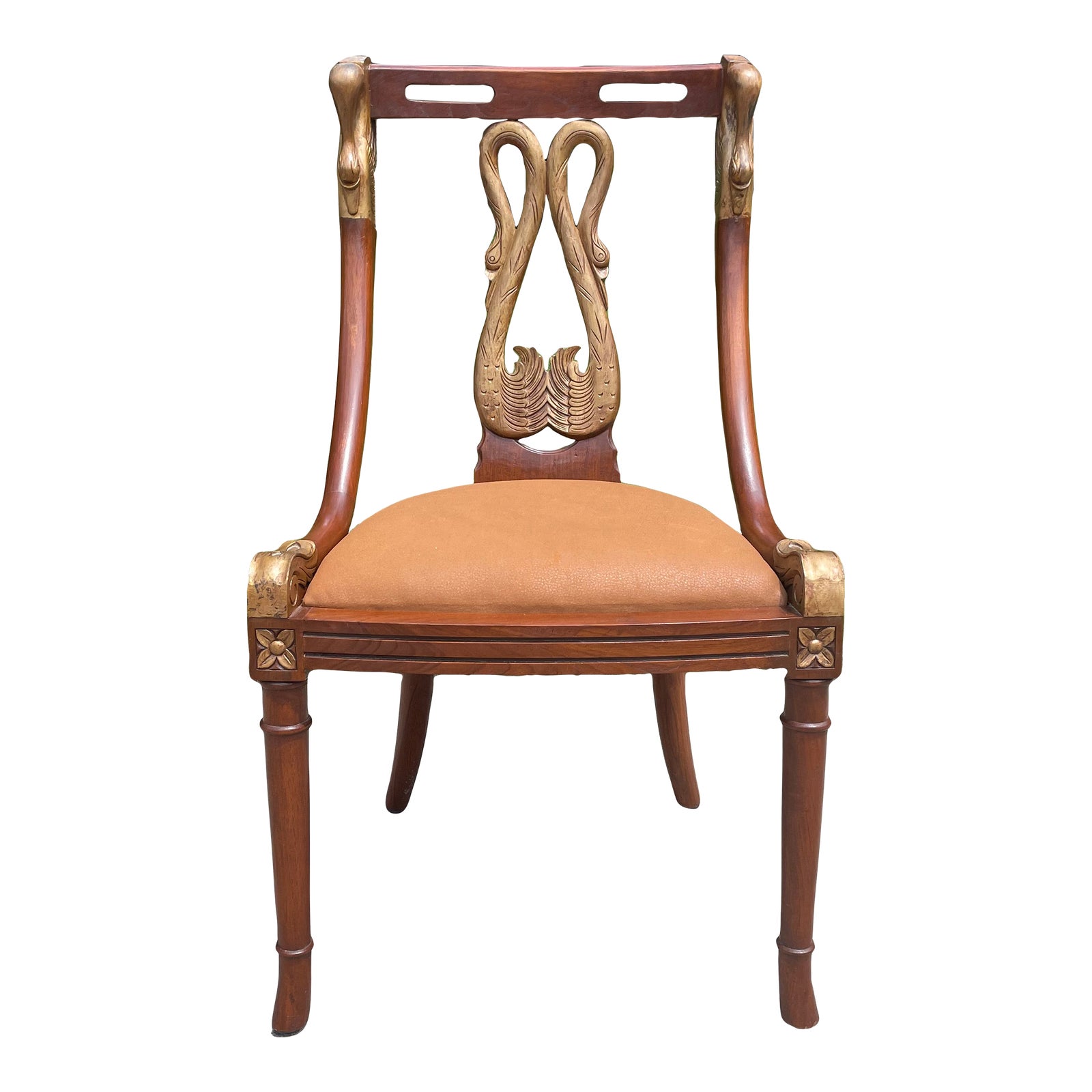 Fruitwood Chair With Golden Engravings | Chairish