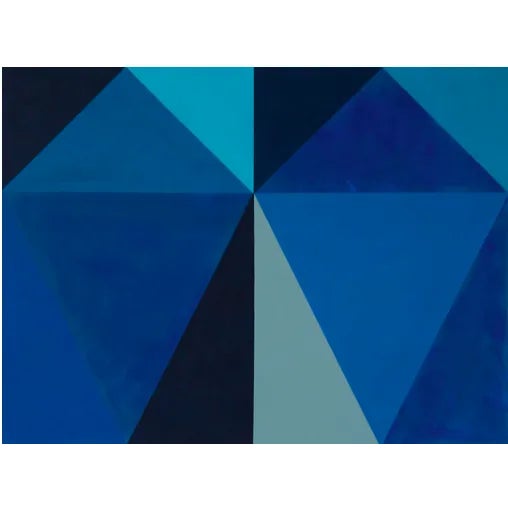 Abstract Diptych of Blue Triangles in Dark to Light Gradient ...