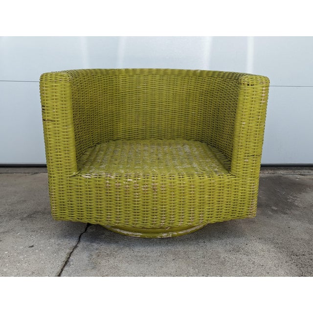 1960s Vintage Modern Wicker Barrel Swivel Lounge Chair | Chairish