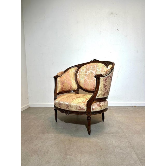 Louis XVI Style Bergère Chair in Fabric and Mahogany | Chairish