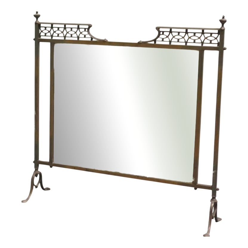 Victorian Arts and Crafts Brass Fire Screen with Etched Sunburst | Chairish