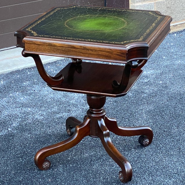 Mahogany Scroll Foot Center Table With Tooled Green Leather Top | Chairish