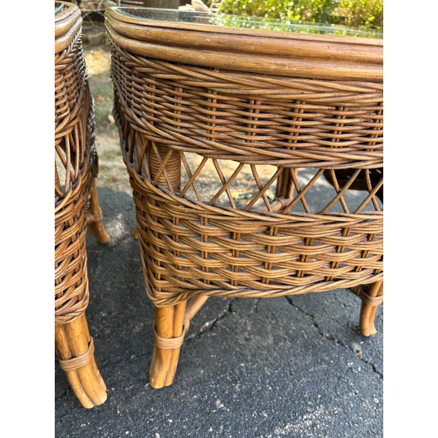 1960s Boho Chic French Vintage Wicker and Rattan Scallop Edge Side ...