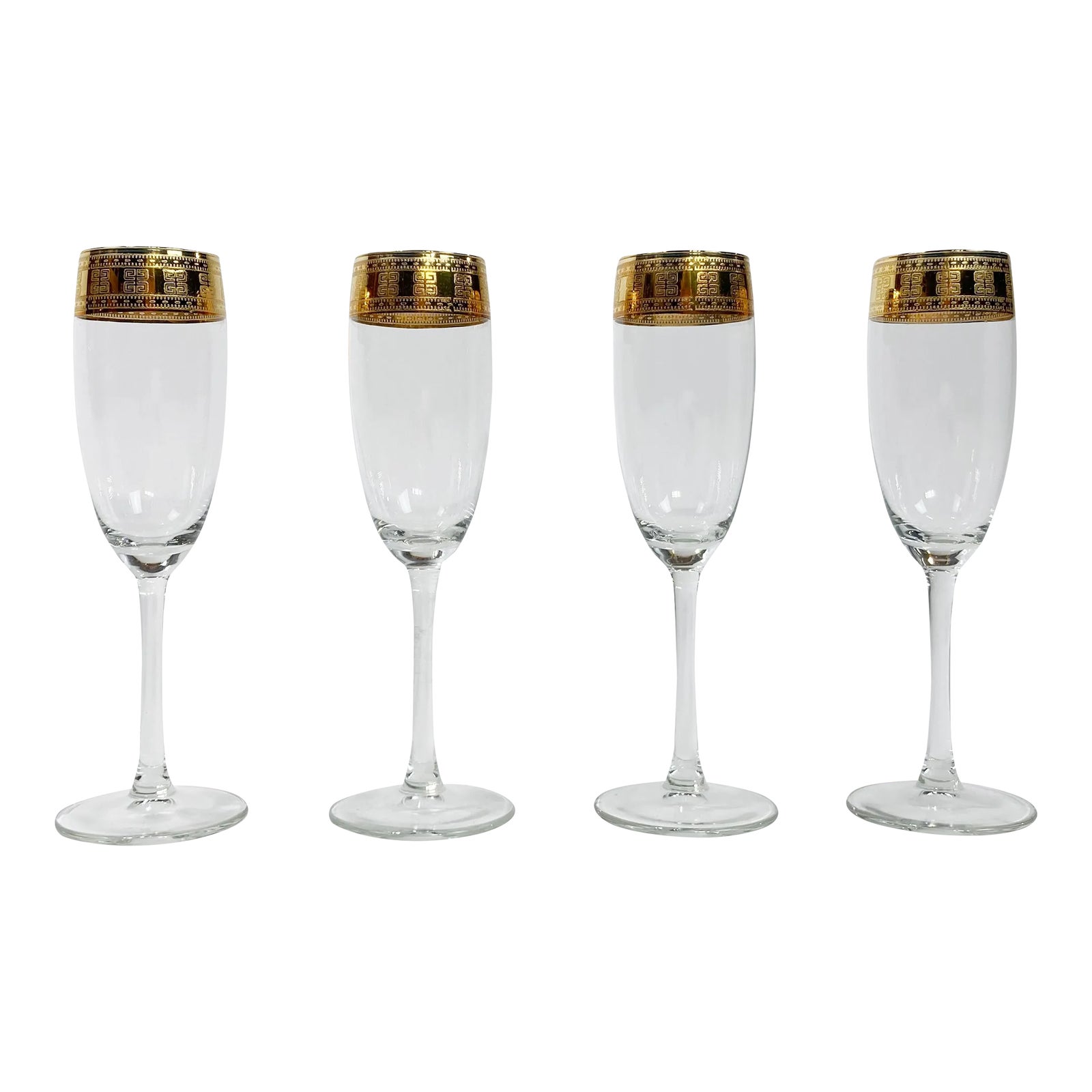 Vintage Champagne Glasses With 22k Gold Rims, Set of 4 | Chairish