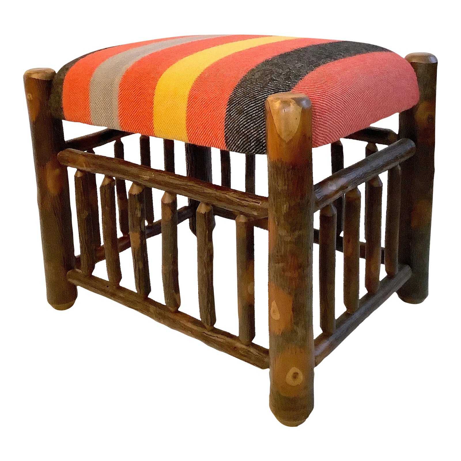 Genesee River Hickory Ottoman Upholstered With Vintage Hudson Bay ...
