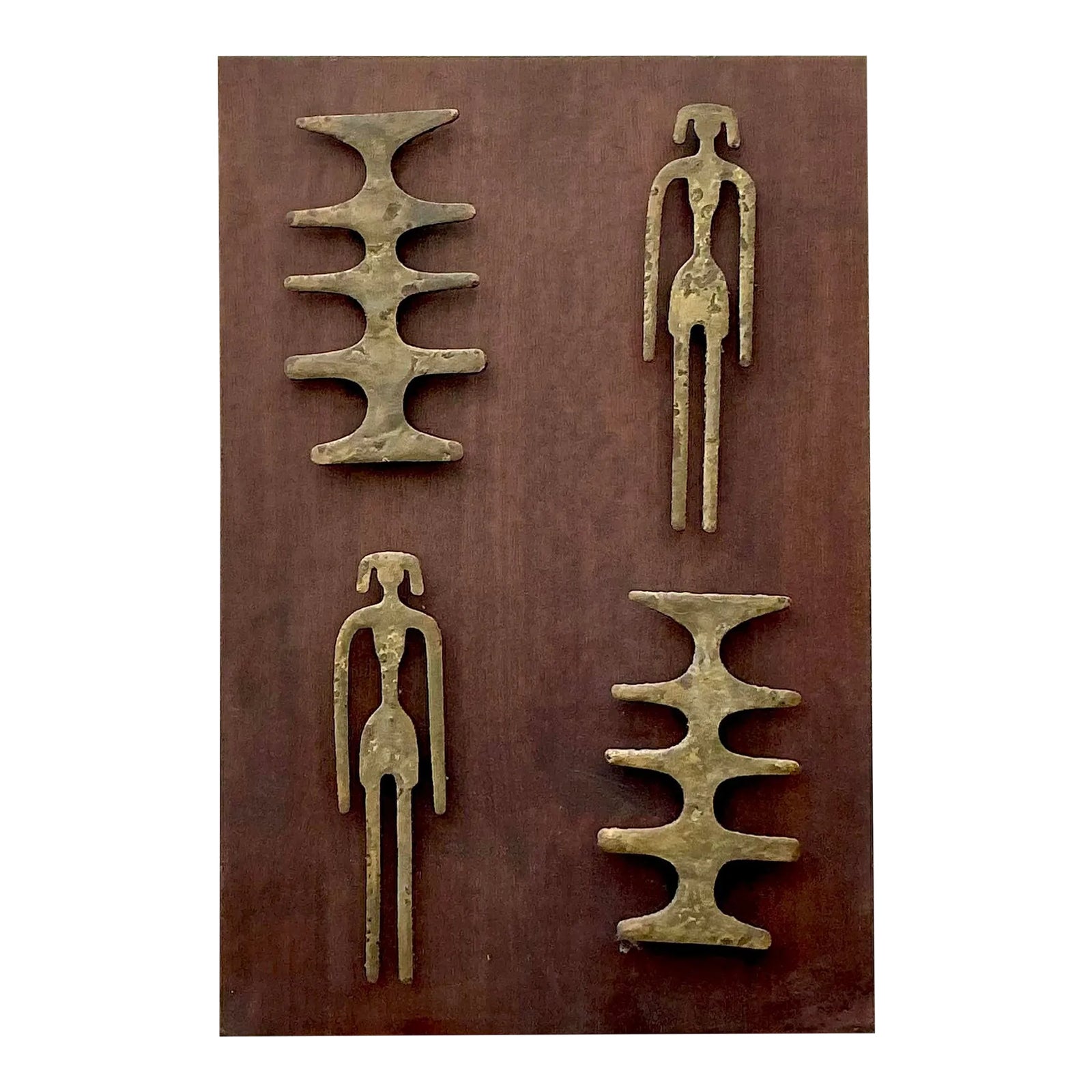 Vintage Mid-Century Modern Hammered Bronze Shapes Wall Sculpture | Chairish
