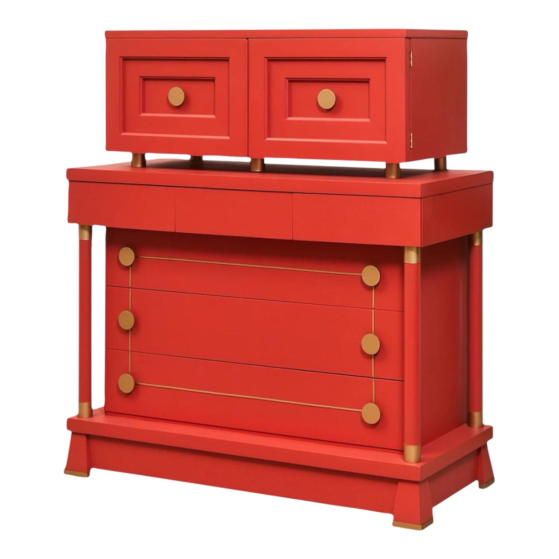 Vintage Mid Century Highboy Robot Dresser in Poppy Red Orange | Chairish