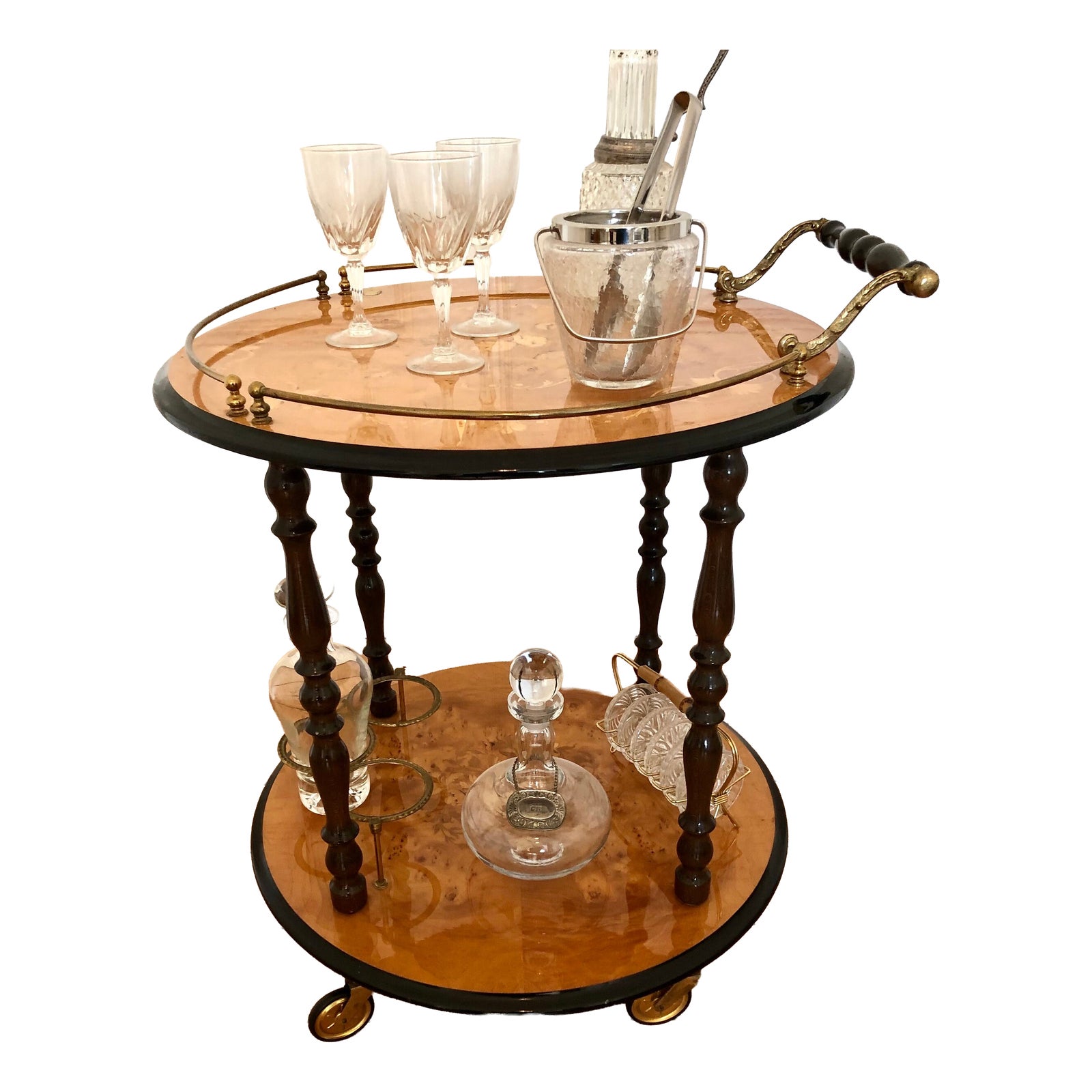 Italian Sorrento Drop Leaf Rosewood Serving Trolley with Inlaid Brass ...