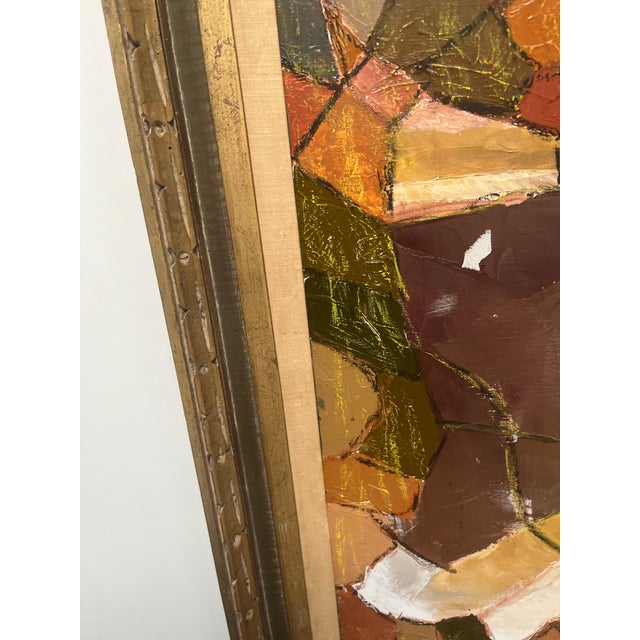 1970s Abstract Oil on Canvas, Original Painting in Earth Tones, Framed ...