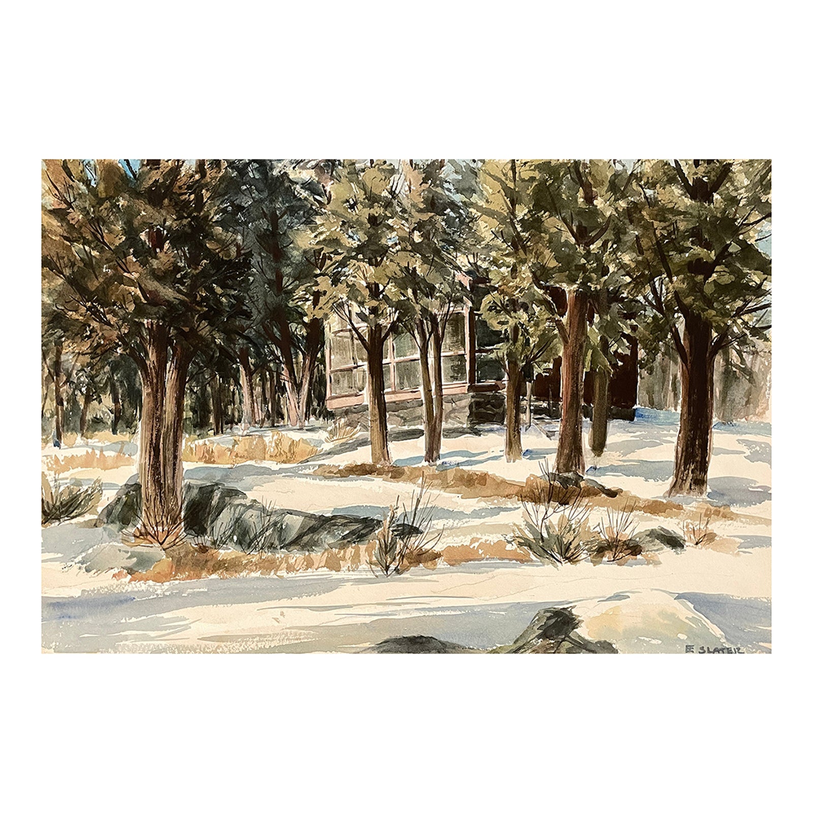 1950s Elizabeth Slater Snowy Watercolor Painting | Chairish