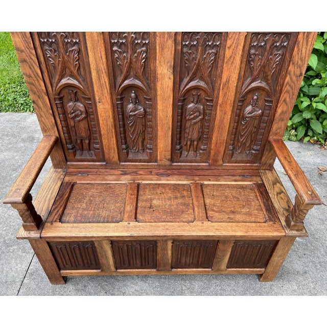 Late 19th Century Antique French Carved Oak High Back Gothic Hall Bench ...
