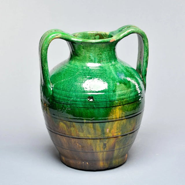 Early 20th Century French Green Two Handle Pot With Mustard Base | Chairish